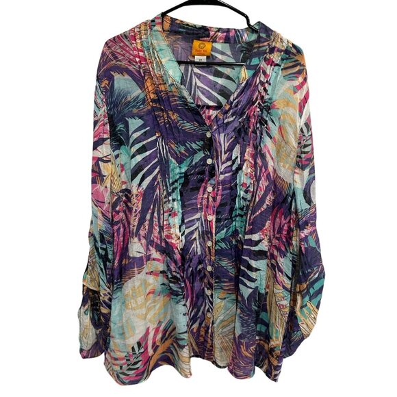 Ruby Rd. | Tops | Ruby Rd Womens Tropical Print Buttonup Roll Tab ...